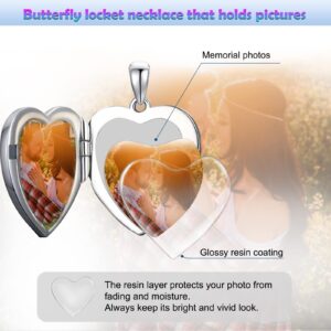 SOULMEET Personalized Beautiful Blue Morpho Butterfly Locket Necklace That Holds 2 Pictures Photo Sterling Silver Insect Locket (Custom photo & text)