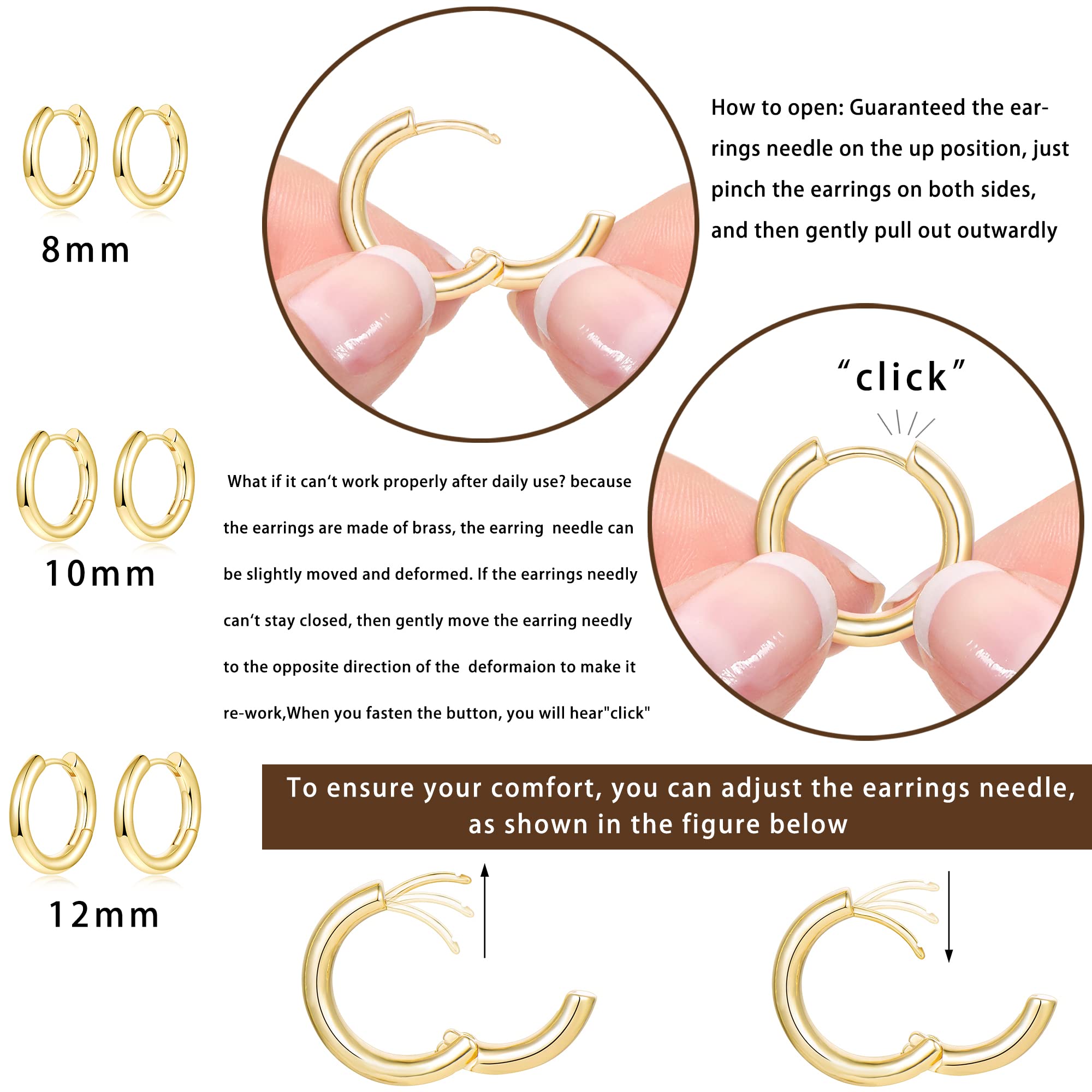 8 Pairs Stainless Steel Gold Hoop Earrings Huggie Cuff Earrings Sets for Multiple Piercing Hoops and Studs Earrings Set Cartilage Small CZ Earrings Ball Earrings Set for Women