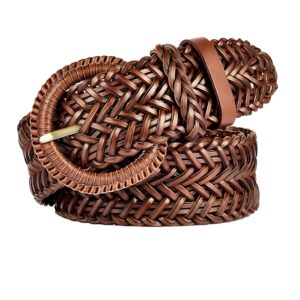 annuloya braided belt for women 1.6 inch wide woven leather waist band for pants and dress with buckle (brown)