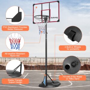 AOKUNG Teenagers Height Adjustable 7.5-9.2 'Basket 32 ''Backboard Portable Basket System for Indoor & Outdoor use, Black