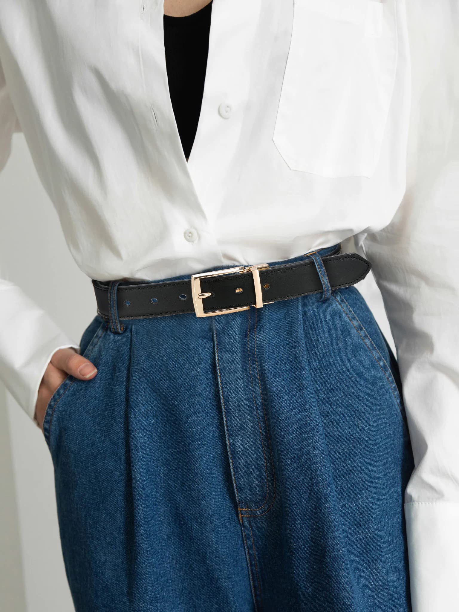 Reversible Belt for Women, CR 1.25" Womens Leather Belt for Jeans Pants - 2 Styles in One Belt