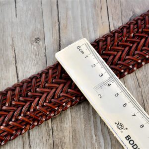 ANNULOYA Braided Belt for Women 1.6 inch Wide Woven Leather Waist Band for Pants and Dress with Buckle (Brown)