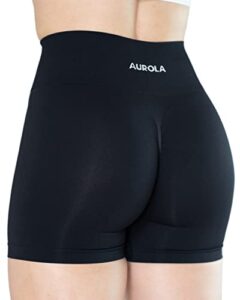 aurola dream collection women workout shorts high waist gym shorts, scrunch butt seamless athletic shorts,dark black,s