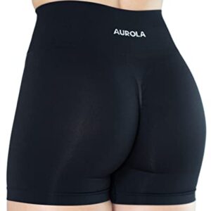 AUROLA Dream Collection Women Workout Shorts High Waist Gym Shorts, Scrunch Butt Seamless Athletic Shorts,Dark Black,S