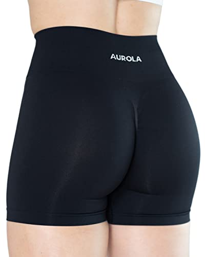 AUROLA Dream Collection Women Workout Shorts High Waist Gym Shorts, Scrunch Butt Seamless Athletic Shorts,Dark Black,S