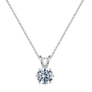 ursilver round simulated diamond necklace for women, s925 sterling silver classic round cut cubic zirconia necklace 6 prong pendant necklace dainty necklace minimalist necklace for women wedding gift