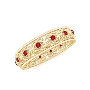 rosec jewels vintage inspired lab grown ruby eternity band, celtic knot design (aaaa quality certified ruby) - wedding anniversary band ring, 14k yellow gold, size:us 5.00