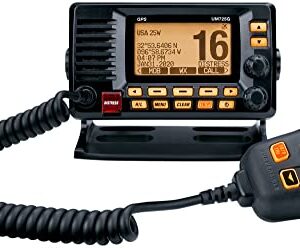 Uniden UM725GBK Marine VHF Radio, All USA, Canada, and Intl. Marine Channels, 1Watt/25Watt Transmit Power, Largest LCD Screen in Class, NOAA Weather Channels w/Alerts, Speaker Mic, GPS Built-in.