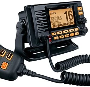 Uniden UM725GBK Marine VHF Radio, All USA, Canada, and Intl. Marine Channels, 1Watt/25Watt Transmit Power, Largest LCD Screen in Class, NOAA Weather Channels w/Alerts, Speaker Mic, GPS Built-in.