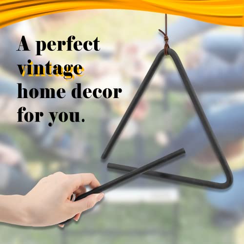 9'' Triangle Dinner Bell with Hanger & Call Striker Ringer Outdoor Bell Wall Mounted Bell Metal Bell Wrought Iron Country Bell for Home Barn School Church Playground Chuck Wagon Decor