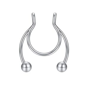 1 pcs nose rings hoop 18 gauge non piercing stainless steel clip on fake faux septum clicker nose hoop ring piercings jewelry for women men flower nose hoop (silver, one size)