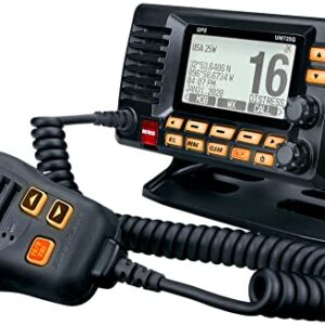 Uniden UM725GBK Marine VHF Radio, All USA, Canada, and Intl. Marine Channels, 1Watt/25Watt Transmit Power, Largest LCD Screen in Class, NOAA Weather Channels w/Alerts, Speaker Mic, GPS Built-in.