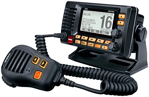 Uniden UM725GBK Marine VHF Radio, All USA, Canada, and Intl. Marine Channels, 1Watt/25Watt Transmit Power, Largest LCD Screen in Class, NOAA Weather Channels w/Alerts, Speaker Mic, GPS Built-in.