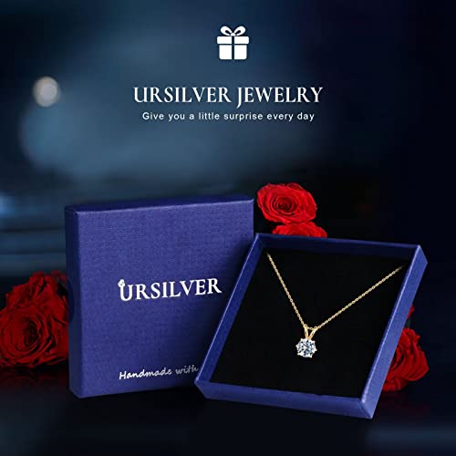 Ursilver Round Simulated Diamond Necklace for Women, S925 Sterling Silver Classic Round Cut Cubic Zirconia Necklace 6 Prong Pendant Necklace Dainty Necklace Minimalist Necklace for Women Wedding Gift