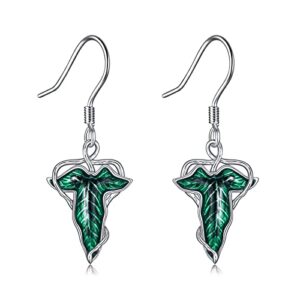 poplyke leaf earrings sterling silver dangle earrings elf green leaf earrings lord of the rings gift arwen evenstar