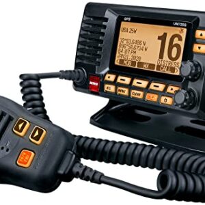 Uniden UM725GBK Marine VHF Radio, All USA, Canada, and Intl. Marine Channels, 1Watt/25Watt Transmit Power, Largest LCD Screen in Class, NOAA Weather Channels w/Alerts, Speaker Mic, GPS Built-in.