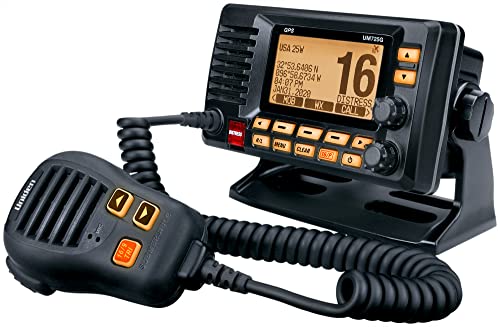 Uniden UM725GBK Marine VHF Radio, All USA, Canada, and Intl. Marine Channels, 1Watt/25Watt Transmit Power, Largest LCD Screen in Class, NOAA Weather Channels w/Alerts, Speaker Mic, GPS Built-in.