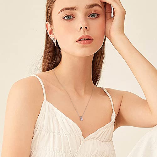 Ursilver Round Simulated Diamond Necklace for Women, S925 Sterling Silver Classic Round Cut Cubic Zirconia Necklace 6 Prong Pendant Necklace Dainty Necklace Minimalist Necklace for Women Wedding Gift