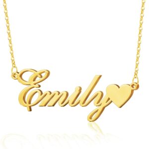 Jecivila Personalized Name Necklace with Heart 18K Gold Plated Nameplate Necklace Custom Name Customized Jewelry Gift for Women