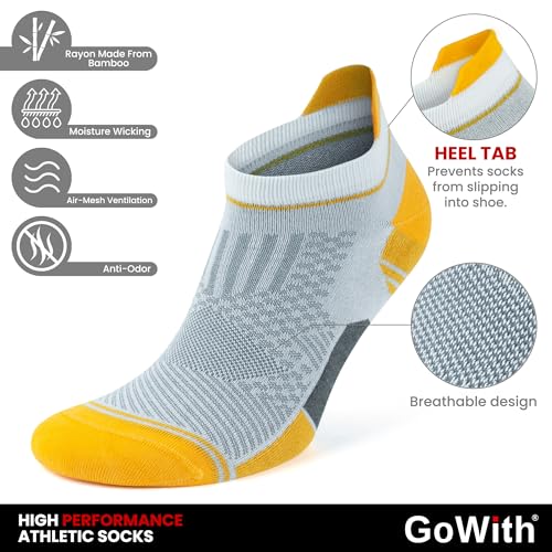 GoWith 6 Pairs Rayon Made From Bamboo Colorful Sneaker Socks, Athletic Thin Ankle Socks, Seamless Low-Cut Golf Socks for Men & Women, L/XL, Multicolor-6, Model: 3152