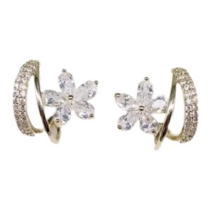 korean trendy earrings micro encrusted with diamonds small c ring zircon five petal flower design exquisite earrings silver needles little earrings earring packs studs and hoops (a, one size)