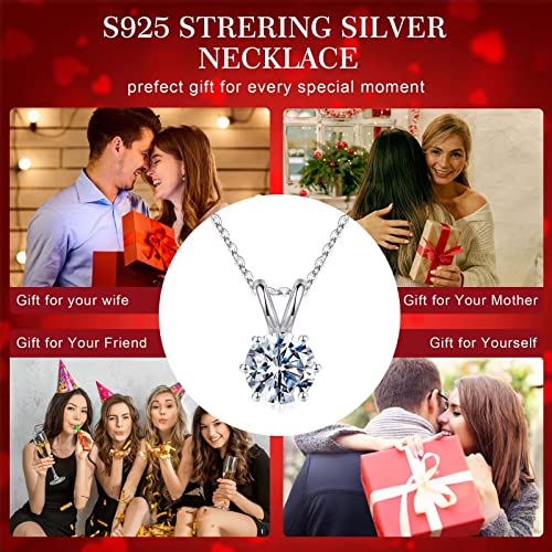 Ursilver Round Simulated Diamond Necklace for Women, S925 Sterling Silver Classic Round Cut Cubic Zirconia Necklace 6 Prong Pendant Necklace Dainty Necklace Minimalist Necklace for Women Wedding Gift