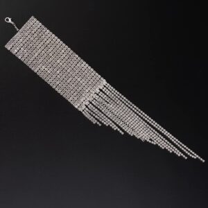 Chargances Silver Glitter Crystal Bangle Bracelet Thinestone Tassle Fringe Bracelet Bling Tennis Cuff Accessories for Women Party Wedding Prom