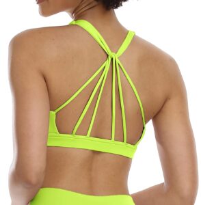 icyzone padded strappy sports bra yoga tops activewear workout clothes for women (m, neon yellow)