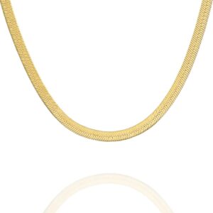 pavoi italian solid 925 sterling silver, 22k gold plated snake chain necklace, 3mm italian diamond-cut herringbone necklace for women and men, made in italy (16, yellow gold)