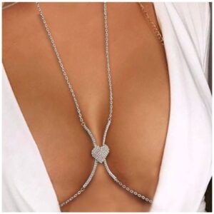 Rhinestone Chest Bracket Bra Chain Sexy Heart Pendant Chest Bracket Bra Jewelry Beach Party Prom Fashion Crystal Body Chain Jewelry for Women