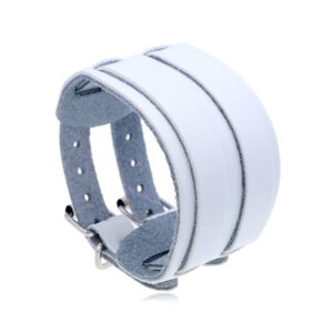 heavstjer punk rock belt buckle wristband wide leather bracelet arm cuff bracelet (white)