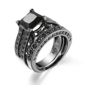 silver adjustable rings for women engagement black 2-in-1 silver womens wedding vintage band diamond set ring rings silver love ring (black, one size)