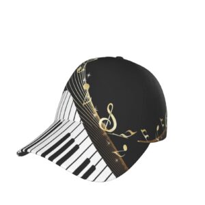 with piano and golden musical notes black baseball hat outdoor snapback cap hip hop hat dad hat trucker hat for men women