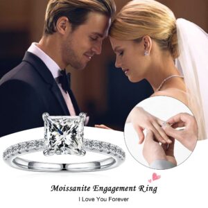 SMILEST 1.5ct Moissanite Engagement Ring for Women Wife, D Color VVS1 Clarity Lab Created Princess Diamond Rings 18K White Gold Plated S925 Sterling Silver Solitaire Moissanite Promise Rings for Her