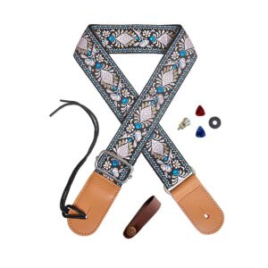 farcaya ukulele strap jacquard flower for soprano concert tenor baritone uke neck strap lock button (white flower)