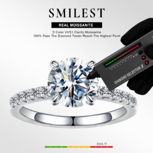 SMILEST Moissanite Engagement Rings for Women, 1.5ct Round D Color VVS1 Clarity Lab Created Diamond Rings 18K White Gold Plated Solid 925 Sterling Silver Solitaire Moissanite Promise Rings for Her