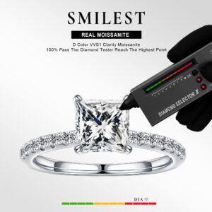 SMILEST 1.5ct Moissanite Engagement Ring for Women Wife, D Color VVS1 Clarity Lab Created Princess Diamond Rings 18K White Gold Plated S925 Sterling Silver Solitaire Moissanite Promise Rings for Her