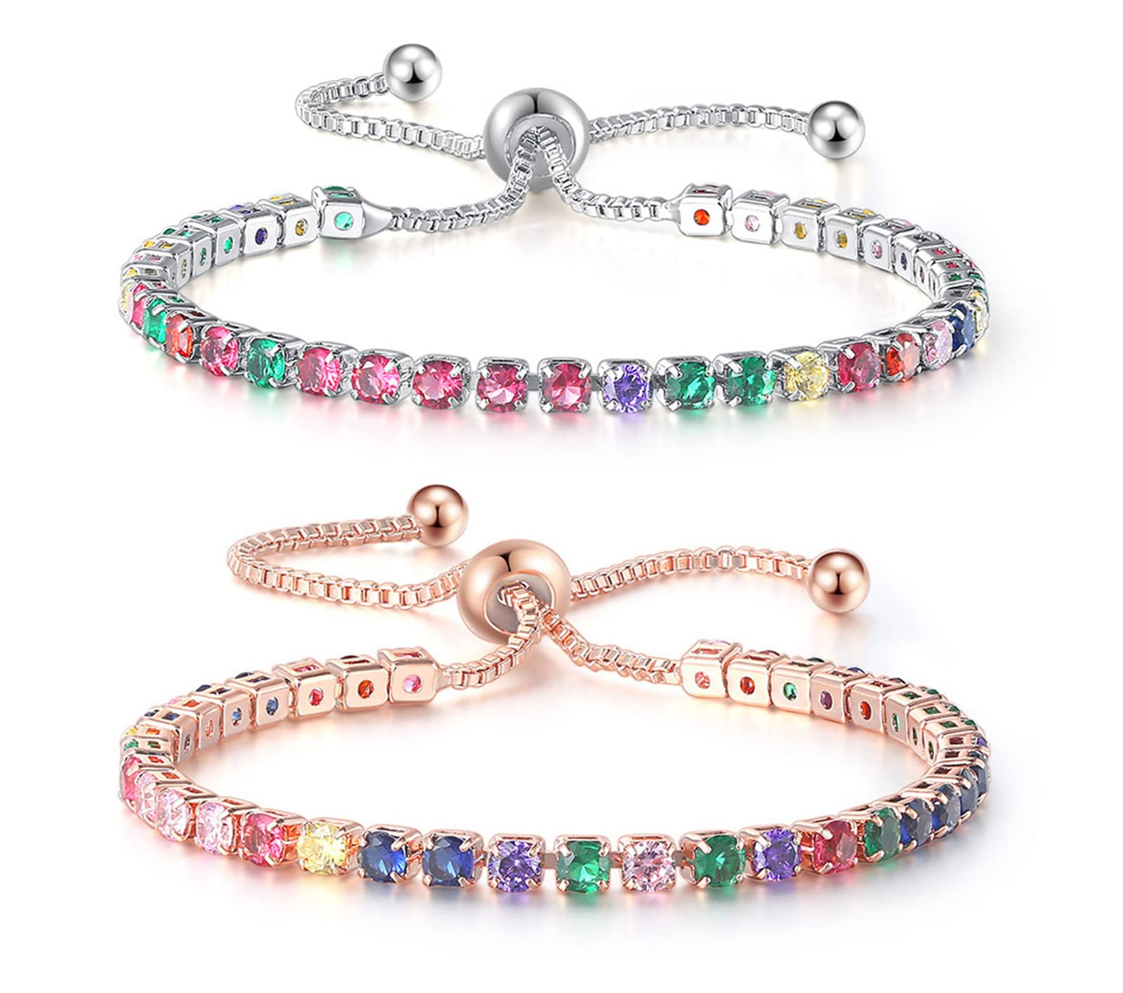 Vispayi Rainbow Cubic Zirconia Bracelet, Cubic Zirconia Classic Tennis Bracelet, Adjustable Tennis Bracelets for Women Teen Girls