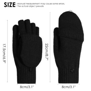 Achiou Winter Fingerless Gloves for Men Women, Convertible Warm Half Finger Mitten Gloves Flip Top, Knitted Clamshell Gloves