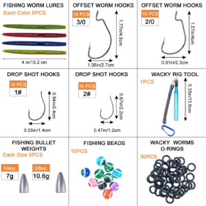 Goture 143PCS Wacky Worm Fishing Lure Kit, Bass Fishing Wacky Rig Kit, Wacky Rig Tool Kit with Soft Plastics Lures, Wacky Rig Tool, O-Rings, Worm Hooks, Drop Shot Hooks, Beads, Weights, Tackle Box