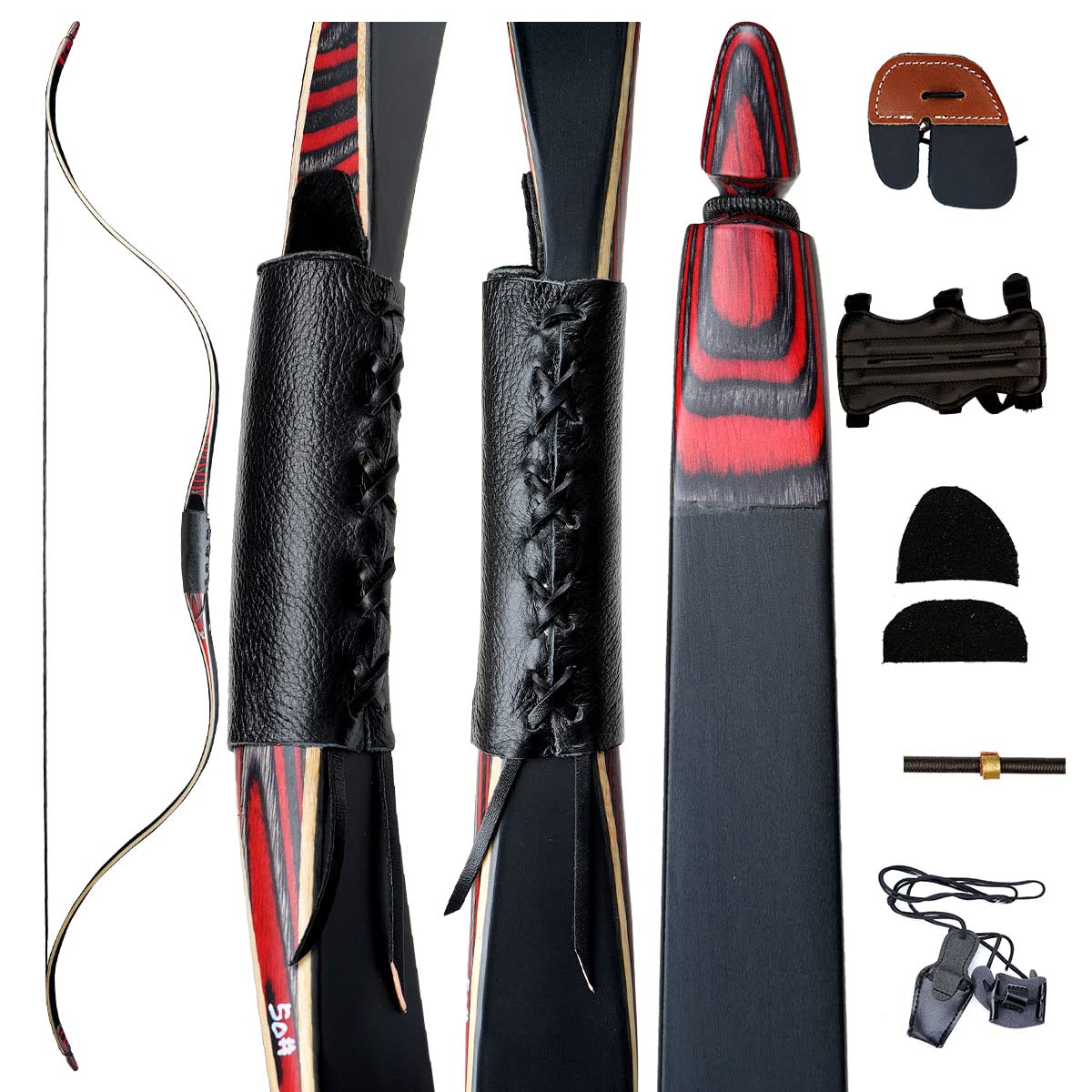 PMZ Recurve Bow Set, Professional Archery Hunting Bow, 58'' Longbow Traditional Bow Kit More Ideal for Archery Enthusiasts and Hunters (Left Hand, 30lbs)