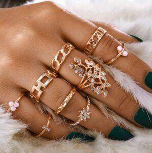 octwine dainty star leaf knuckle rings gold rings set bohemian open rings set jewelry rings accessory for women and girls(9 pcs)