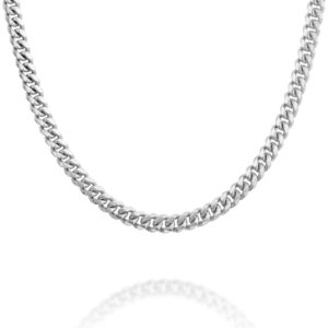 pavoi italian solid 925 sterling silver, 5x thicker 22k gold plated, water resistant, italian 5mm miami cuban link chain necklace for men and women, made in italy (20, white gold)