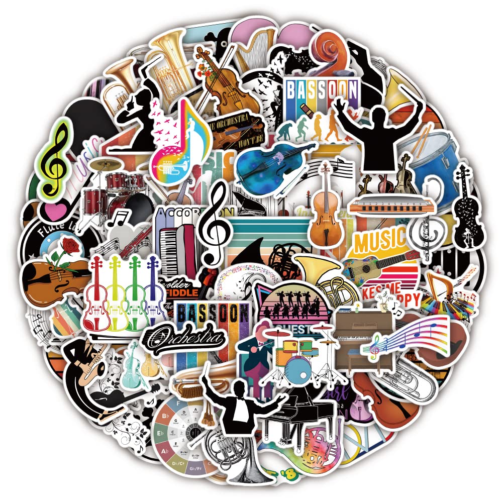 100Pcs Music Stickers for Orchestral, Violin Laptop Stickers for Kids,Musical Instrument Aesthetic Vinyl Waterproof Piano Decal Sticker for Water Bottles,Skateboard,Guitar,Gifts for Adults Teens