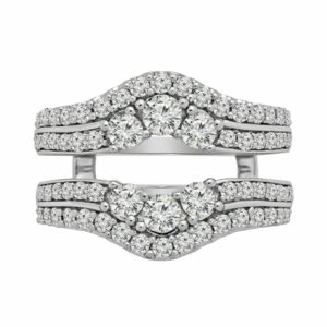 14k white gold over round cut white diamond wedding enhancer wrap guard ring in 925 sterling silver for women's