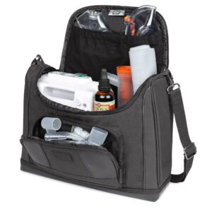 usa gear nebulizer carrying case - customizable padded interior, shoulder strap, durable exterior - nebulizer travel bag to store nebulizer machine, mask, tubing, inhaler, mouthpiece, and more - black