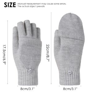 Achiou Winter Fingerless Gloves for Men Women, Convertible Warm Half Finger Mitten Gloves Flip Top, Knitted Clamshell Gloves