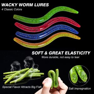 Goture 143PCS Wacky Worm Fishing Lure Kit, Bass Fishing Wacky Rig Kit, Wacky Rig Tool Kit with Soft Plastics Lures, Wacky Rig Tool, O-Rings, Worm Hooks, Drop Shot Hooks, Beads, Weights, Tackle Box