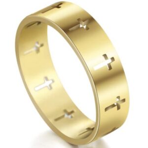 jude jewelers 6mm stainless steel carved christian cross religious wedding band ring (gold, 13)