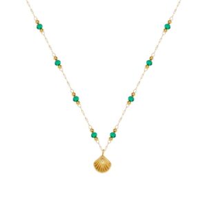 jxgxb golden small shell necklace, vintage hawaii beach green beads 18k titanium steel gold plated jewelry